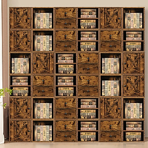 FUSUNBAO Magic DIY Cube Storage Organizer Stackable Cubes for Home Books Clothes Toy -Modular Cubby Storage System -Closet Organizer -Bookcase Closet (Antique Brown, Door Cube)