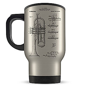 Trumpet Travel Mug for Men and Women - Trumpet Coffee Cup for Music Teacher or Player - Best Horn Instrument Themed Gift Idea - Cool Invention Patent