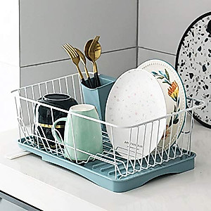 PDGJG Stainless Steel Dish Drainer Drying Rack Removable Rust Proof Utensil Holde for Kitchen Counter Storage Rack ( Color : Blue )