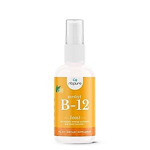 nbpure Organic & Vegan Vitamin Methyl B12 Spray – Natural Energy, Mood, & Nerve System Support for Women, Men, Kids – 500mcg Liquid Methylcobalamin Per Spray