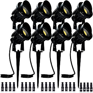 ELEGLO 12W Low Voltage LED Landscape Lights,12V/24V AC/DC Landscape Lighting IP65 Waterproof Outdoor Soptlight Ultra Bright 3000K for Garden,Yard,Patio,Wall,Lawn,Pool Spotlight(8 Pack with Connector)
