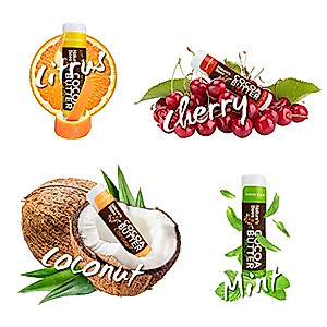 Nature's Bees 24 Pack Cocoa Butter Lip Balm Tubes Moisturizer Chap Treatment (Tropical 4 Flavors, 6 of Each)