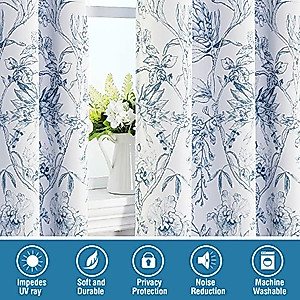 H.VERSAILTEX 100% Blackout Curtains for Bedroom Camellia Floral Blackout Curtains 84 Inches Long Light Blocking Window Treatment Curtains with Black Liner Grommet Thermal Drapes, 2 Panels, Stone Blue