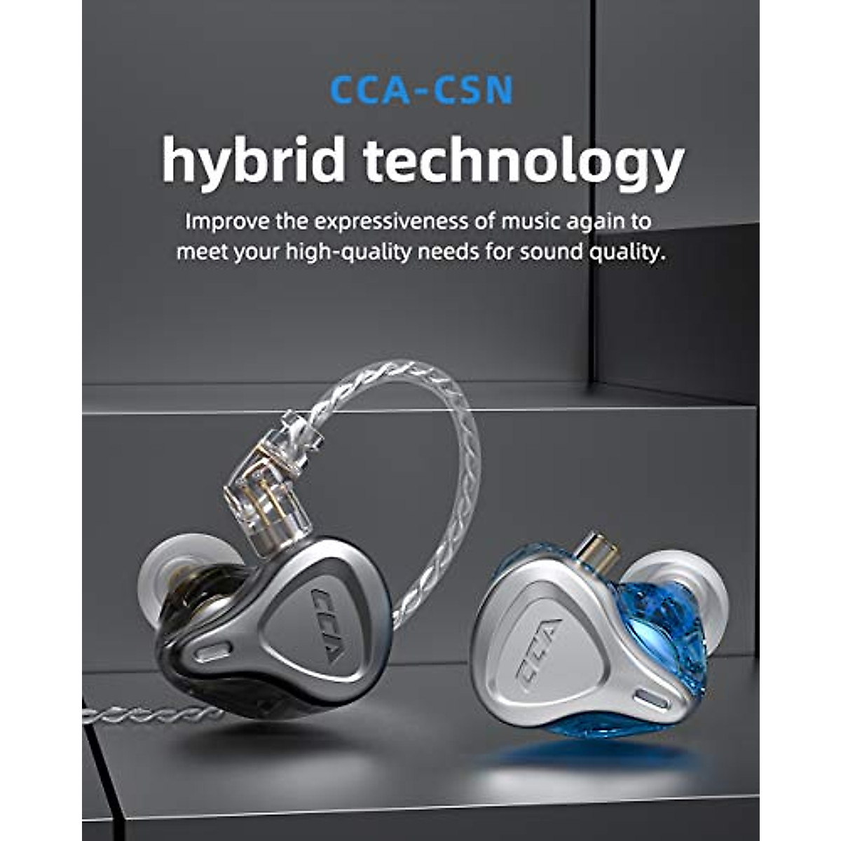 CCA CSN Hybrid Dual Drivers in-Ear Headphones, 1DD+1BA HiFi Stereo Noise Isolating IEM Wired Earphones/Earbuds/Headsets with Detachable Cable for Sports/Workout/Game (without MIC, Grey)
