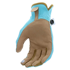 Miracle-Gro MG86202 Synthetic Leather Palm Gloves – [Blue/Tan, Medium/Large], Touchscreen Compatible