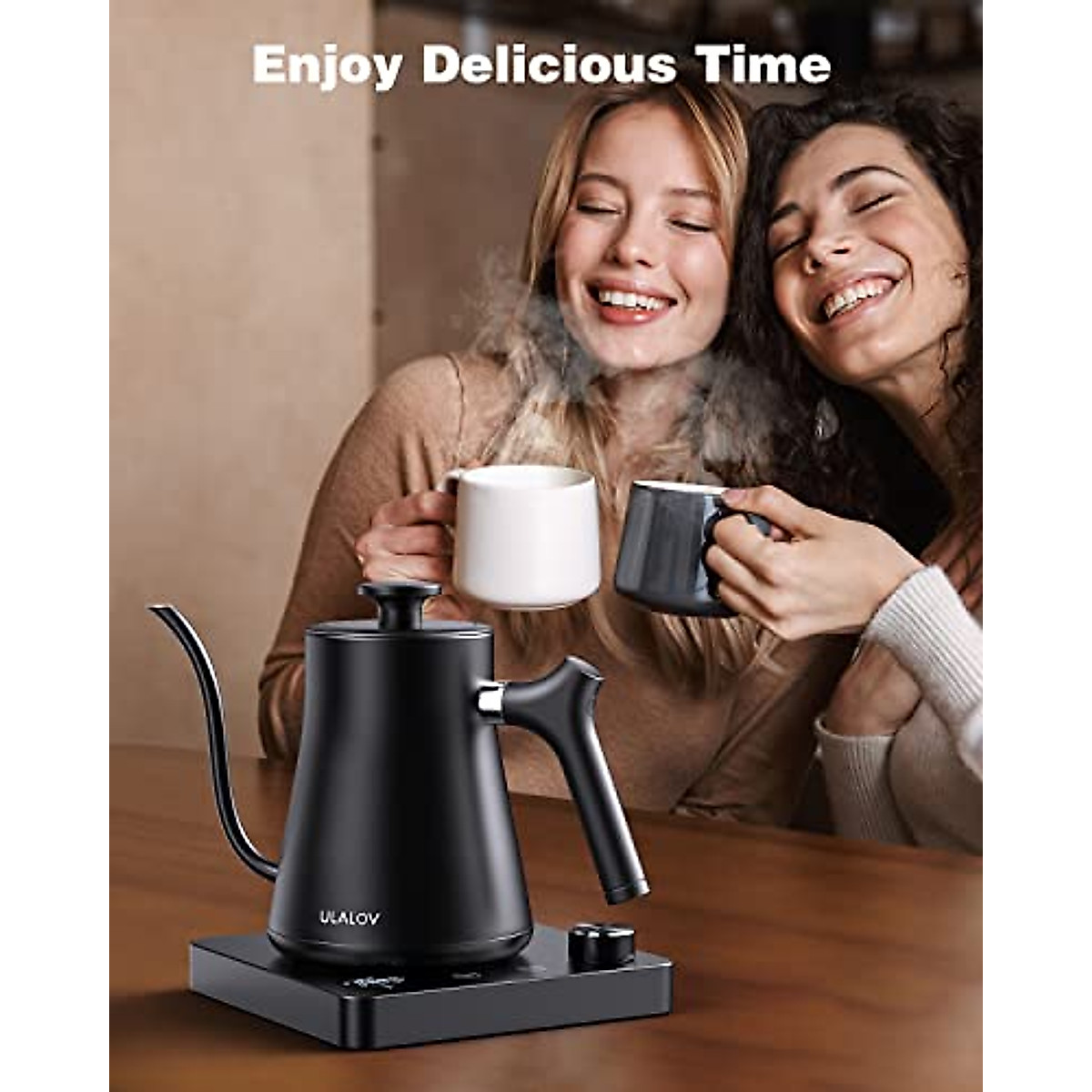Ulalov Gooseneck Electric Kettle 1.0L with Temperature Control,Ultra Fast Boiling Hot Water Kettle for Pour-Over Coffee/Tea,100% Stainless Steel, 5 Variable Presets, 12H Keep Warm,Leak-Proof, 1200W