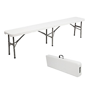 Generic 6FT Outdoor Courtyard Foldable Bench for Folding Table Portable (72.05 x 11.02 x 17.13) (L x W x H), White