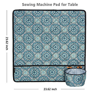 PACMAXI Sewing Machine Pad for Table with Pockets, Water-Resistant Sewing Machine Pad Organizer, Pad Organizer for Sewing Machine Accessories, Sewing Machine Mat (Floral with Beige Background)