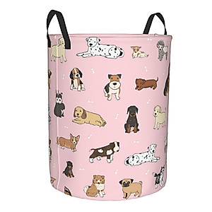 Gbuzozie Cute Dogs Animals Round Laundry Hamper Cartoon Dog Pets Storage Basket Toys Clothes Organizer Bin For Home Bathroom Bedroom Dorm Nursery, 38l