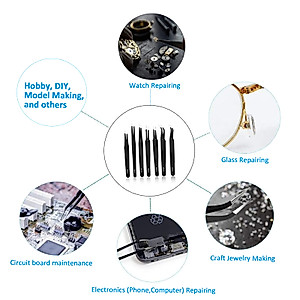 YHYZ 7pcs Precision Tweezers Set, Premium Anti-Static Stainless Steel ESD Tweezers Set Kit for Electronics, Sodlering，Jewelry, Craft, Laboratory Work, DIY(7PCS, Version)