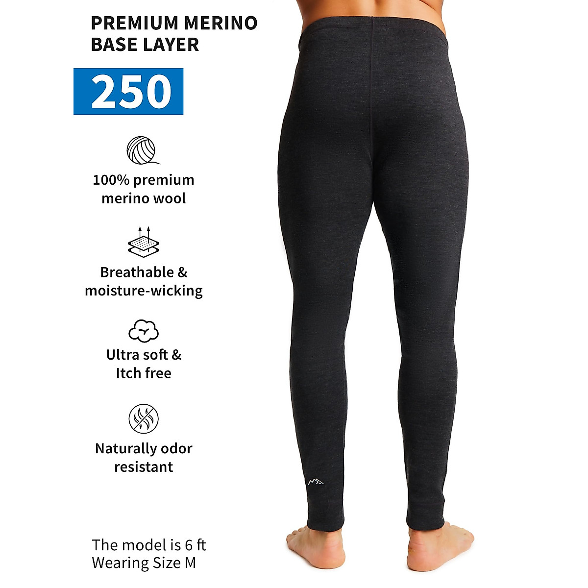 Merino Wool Base Layer Mens Bottom Pants 100% Merino Wool Thermal Underwear Long Johns Midweight + Wool Socks (XX-Large, Charcoal Grey 250)