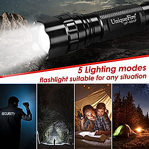 UniqueFire 501F Small Tactical Flashlight with Holster, Mini LED Zoomable Flashlight High Lumen Duty Flashlights with IPX-65 Waterproof EDC Flashlight Bright Flashlight (501F_1M)