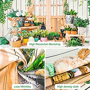 WENMER 5X7ft Spring Easter Backdrop, Garden Easter Egg Rabbit Photography Background Rustic Wooden Door Easter Bunny Flower Photo Backdrop for Easter Kids Children Newborn Baby Pet Portrait Photo