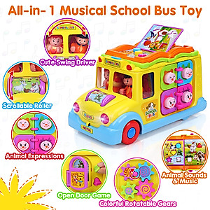 OCATO School Bus Toys for 1 Year Old Boy Girl Gifts, Baby Boy Toys 12-18 Months Musical Toys for Toddlers 1-3, Baby Crawling Learning Toys Infant Birthday Xmas Gifts for 1 2 3 Year Old Boys Girls Kids
