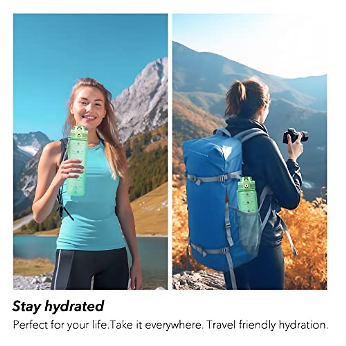 Alwager 32oz Motivational Water Bottles with Time Marker & Fruit Strainer, Single Color Water Bottle with Times to Drink, Leakproof & BPA Free, Reusable Plastic Bottle with Strap (No Straw)