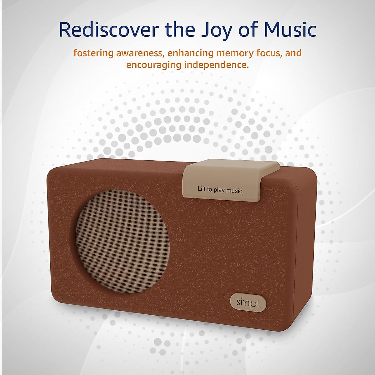 SMPL Music Player with Lifter for Seniors - Audiobooks + MP3 Player Sound, Durable Wooden Enclosure, Retro Look, 4GB USB with 40 Nostalgic Hits - Live Support (Brown)