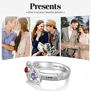 Zomodia Promise Rings for Her with 2 Simulated Birthstones Personalized Names Jewelry for Couples Women Engagement Heart Rings for Mother Daughter (9)