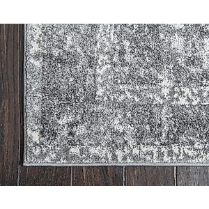 Unique Loom Rosso Collection Vintage, Traditional, Bohemian, Geometric, Distressed, Southwestern Area Rug, 4' 0" x 6' 0", Gray/Ivory