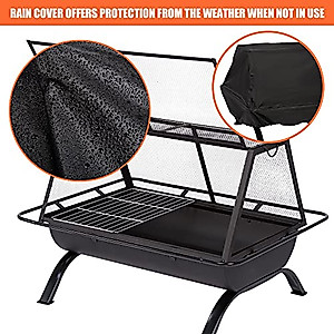 SUNCREAT Outdoor Fire Pit with Steel Grill, 36 Inch Large Wood Burning Firepit for Outside with Cooking BBQ Grill Grate, Spark Screen, Fireplace Poker, and Waterproof Cover