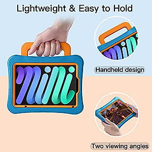 LeiJue Kids Case for 2021 iPad Mini 6, Light Weight Heavy Duty/Shockproof/Drop Proof with Handle/Kickstand, Child Friendly Protective Cover for iPad Mini 6th Gen 8.3inch (Blue)