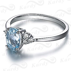 Kardy Fashion Gemstone Sea Blue Aquamarine Oval Cut 14K White Gold Engagement Women's Diamond Band Ring Set