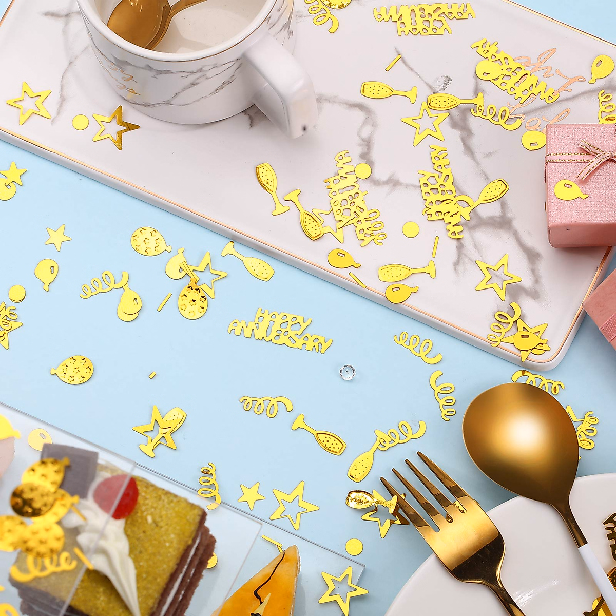 Skylety 3000 Pieces Happy Anniversary Confetti Party Decoration Scatter Confetti Metallic Foil Table Decorations for Anniversary Party DIY Arts Crafting Supplies(Gold)