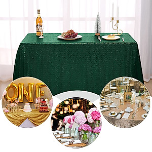 nanbowang Dark Green Sequin Tablecloth Glitter Sparkly Iridescent Shimmer for Rectangle Table Cloth 50 X 50 Table Covers Decorations for Birthday Party Supplies Event Wedding Table Skirt Decor