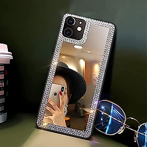 Cavdycidy iPhone 11 Mirror Case Bling with Diamond,Bling Acrylic Mirror Phone Case Crystal That Can Be Used for Outdoor Makeup for Women Girl Who Love Beauty(Bling Diamond Mirror)