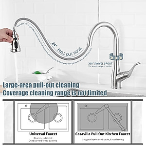 Casavilla Kitchen Faucet with Soap Dispenser, Faucet for Kitchen Sink, Single Handle Stainless Steel Kitchen Sink Faucets with Pull Down Sprayer and Deck Plate, RV Sink Faucet, Nickel Brushed