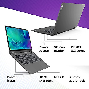 Lenovo Flex 5 14" FHD (1920 x 1080) 2-in-1 Touch Display, AMD Ryzen 5 5500U Processor, 6Cores, 16GB DDR4 RAM, 256GB NVMe SSD, AMD Radeon Graphics, Webcam, Windows 11 Home, Graphite Grey, Pen.