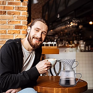 Bincoo Glass Coffee Server Set 600ml- Glass Pour Over Coffee Maker Set with Dripper, V60 Coffee Pot with 50 Count Paper Filter for Home and Office (Dark Gray)