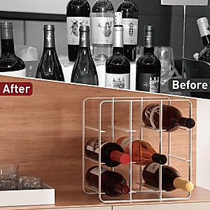 Buruis 9 Bottles Metal Wine Rack, Free-Standing Cabinet Water Bottle and Wine Rack Storage Organizer for Kitchen Countertop, Pantry, Fridge, Space Saver Protector for Red and White Wines Bottle