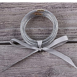 Hilufiet Multilayer Silicone Rainbow Glitter Jelly Bangles Bracelets Ribbon Bow Set Gold Colour Powder Bracelet for Women -4
