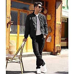 Pretifeel Mens Bomber Jackets Diamond Quilted Fall Winter Rib Varsity Lightweight Coat