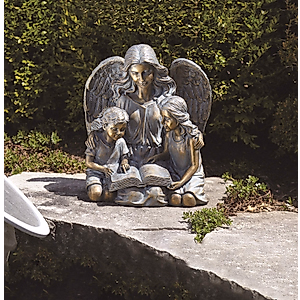 Roman - Angel with Two Children Statue, 15.5" H, Garden Collection, Resin and Stone, Decorative, Gift, Home Outdoor and Indoor Decor, Durable, Long Lasting