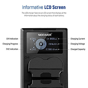 NEEWER NP-W235 Camera Battery Charger Set, Dual Slot USB Charger with LCD, 2 Pack 2400mAh Replacement Batteries Compatible with Fujifilm X-T5 X-T4 GFX 100S X-H2S X-S20 GFX 50S II VG-XT4 Battery Grip