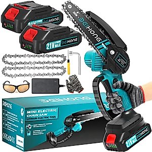 Mini Chainsaw 6-Inch with 2 Battery, Cordless power chain saws with Security Lock, Handheld Small Chainsaw for Wood Cutting Tree Trimming