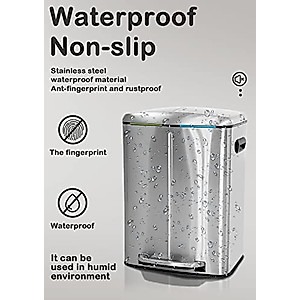 BIQWBIC 10 Gallon Dual Trash Can for Recycling and Trash, Stainless Steel Recycle Trash Can with 2 x 5 Gallon (40 L) Removable Inner Buckets, Pedal Recycling Bin for Kitchen, Soft Closure