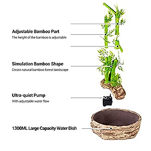 REPTIZOO Reptile Water Fountain Automatic Water Dispenser Height Adjustable 2 in 1 Bamboo Plant Water Dripper for Reptiles Chameleon Lizard Gecko Amphibians