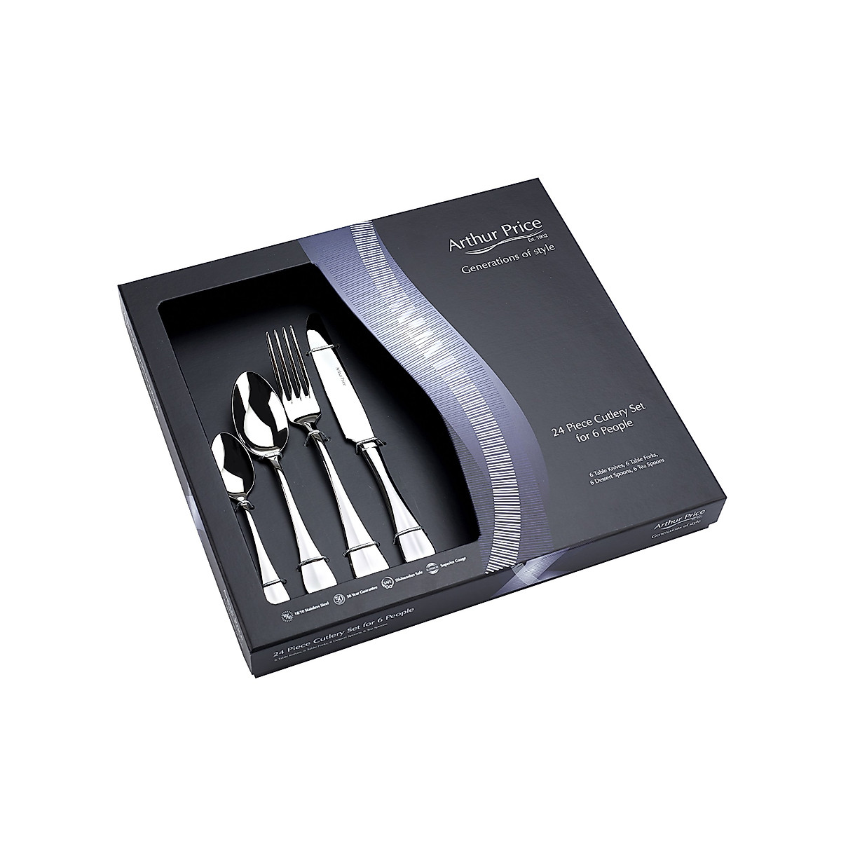 Arthur Price Baguette 24 Piece 6 Person Boxed Set Arthur Price Baguette 24 Piece Box Set, Stainless Steel, 34 x 31 x 5 cm