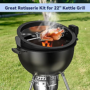 Skyflame 2 in 1 Black Coated Steel Rotisserie Kit with Pizza Ring Compatible with 22 1/2" Weber Kettle Grills - Including Roticery Motor, Spit Rod, Pizza Stone, Pizza Ring