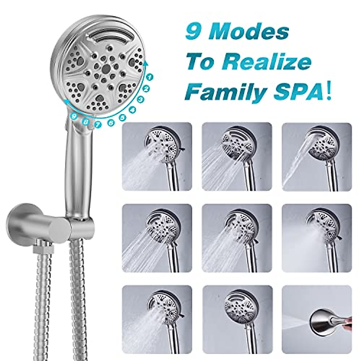 Shower System, Starbath Shower Faucet Set with 6-Setting Rainfall Shower Head and 9-Setting Handheld Shower Combo Set Wall Mounted, 3 Way Pressure Balance Shower Valve and Trim Kit(Brushed Nickel)