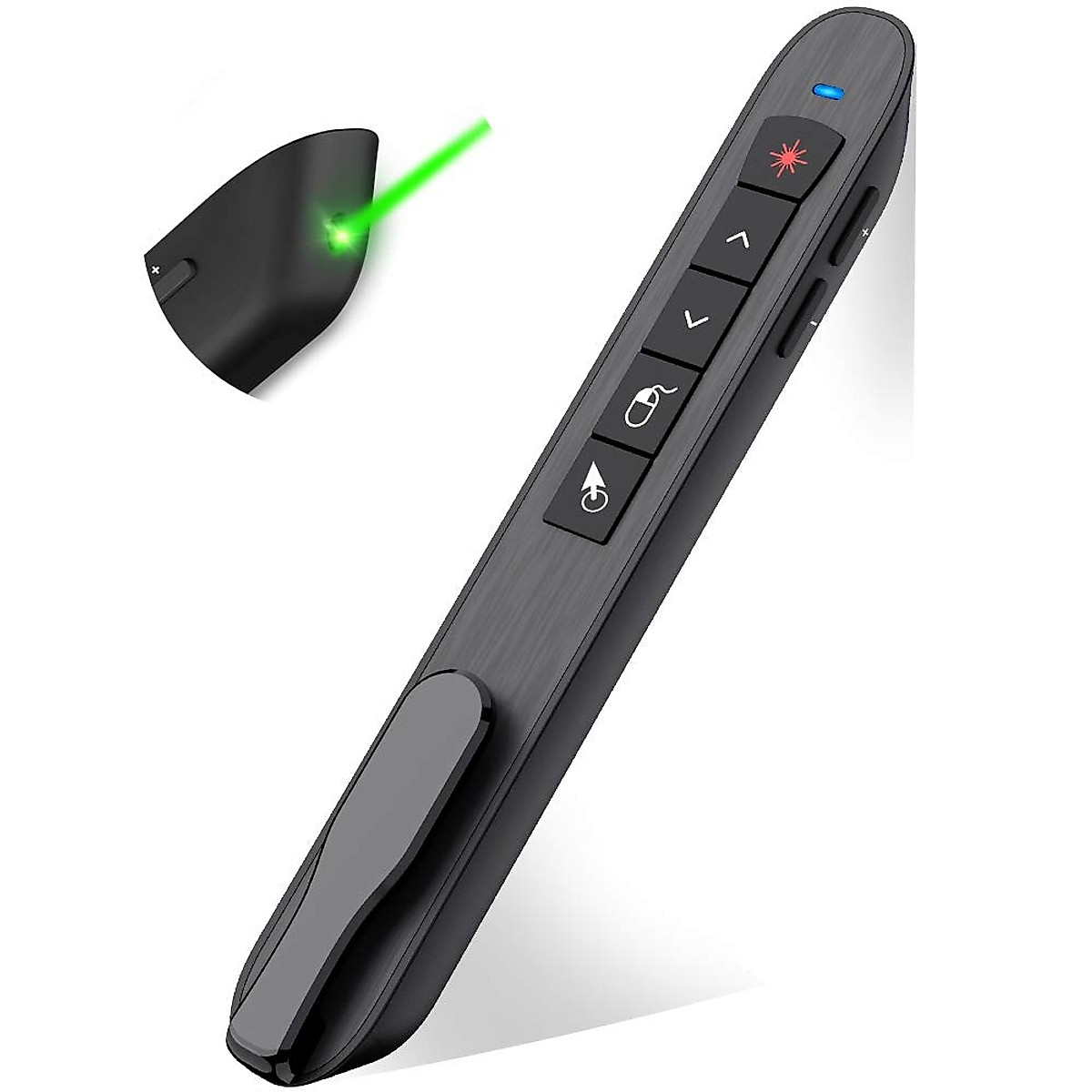 Air Mouse Green Light Presentation Remote Control USB Rechargeable Presentation Clicker Wireless Presenter RF 2.4 GHz Powerpoint Clicker Slide Advancer Changer Mac/Laptop/Computer