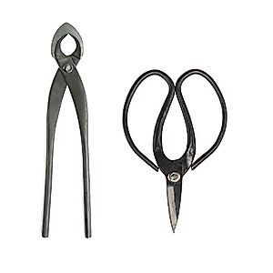 BambooMN Bonsai Starter Tool Kit 2pc Set - 11" Concave Cutter, 7" Heavy Duty Shear