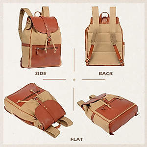 Banuce Canvas Leather Backpack for Men Women Casual Travel Daypack Knapsack Outdoor Rucksack