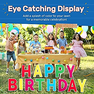 HOSMER Happy Birthday Yard Signs with Stakes -15'' Large Happy Birthday Yard Sign Letters - Waterproof Happy Birthday Yard Letters with Stakes - Happy Birthday Signs for Yard - Alphabets Yard Letters
