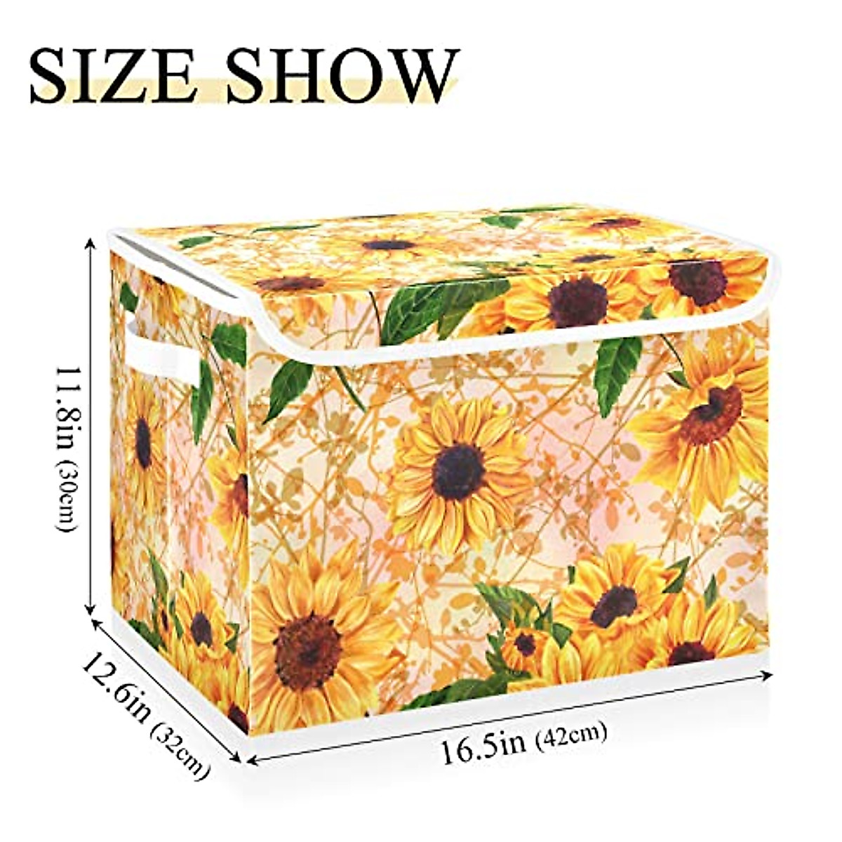 TSENQUE Autumn Sunflower Foldable Storage Bins with Lids Collapsible Storage Cube Bin for Home Bedroom Closet Office Nursery 16.5" L x 12.6" W x 11.8" H