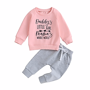 FIOMVA Daddys Girl Baby Clothes Toddler Sweatshirt Pants Outfit Fall Winter Long Sleeve Top Clothes Infant 2 Piece Set (D Daddy's Little Girl Pink, 0-6 Months)