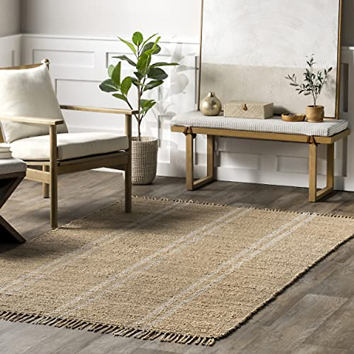 nuLOOM Vicky Striped Jute Blend Tasseled Area Rug, 5' x 8', Natural