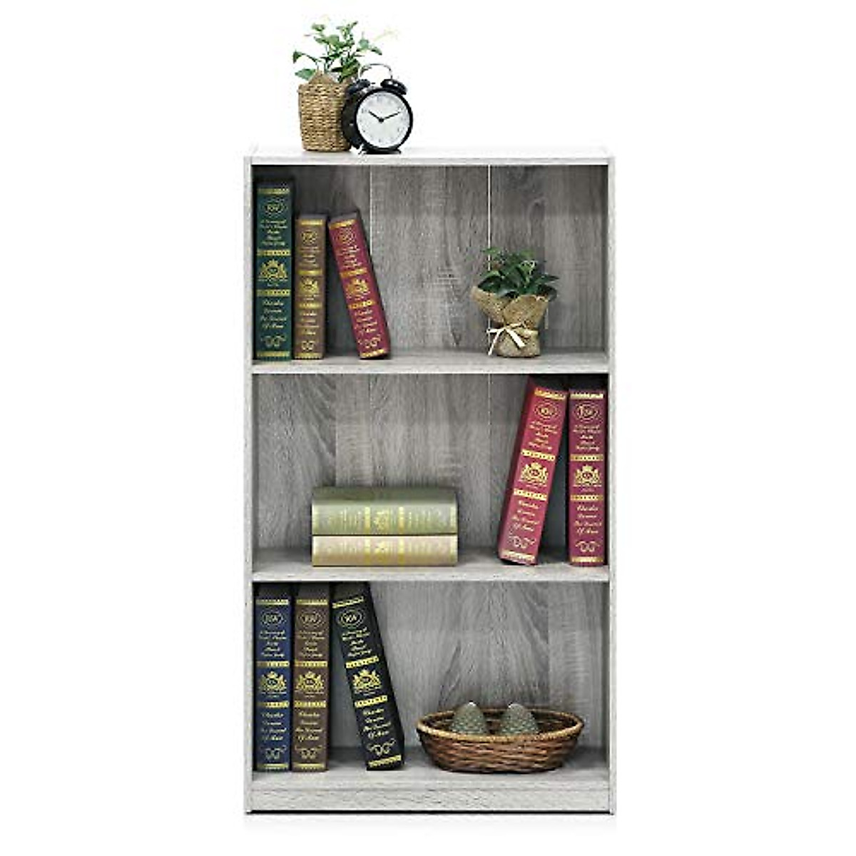 Furinno Basic 3-Tier Bookcase Storage Shelves, French Oak Grey